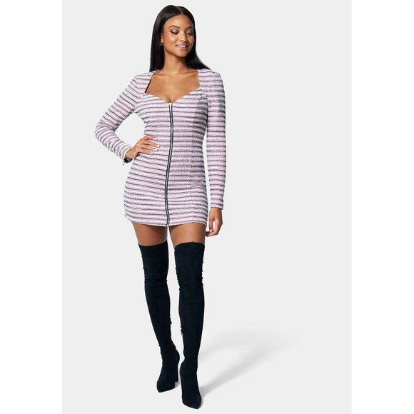 bebe | Dresses | Nwtbebe Tweed Zip Front Minidress In Multi | Poshmark